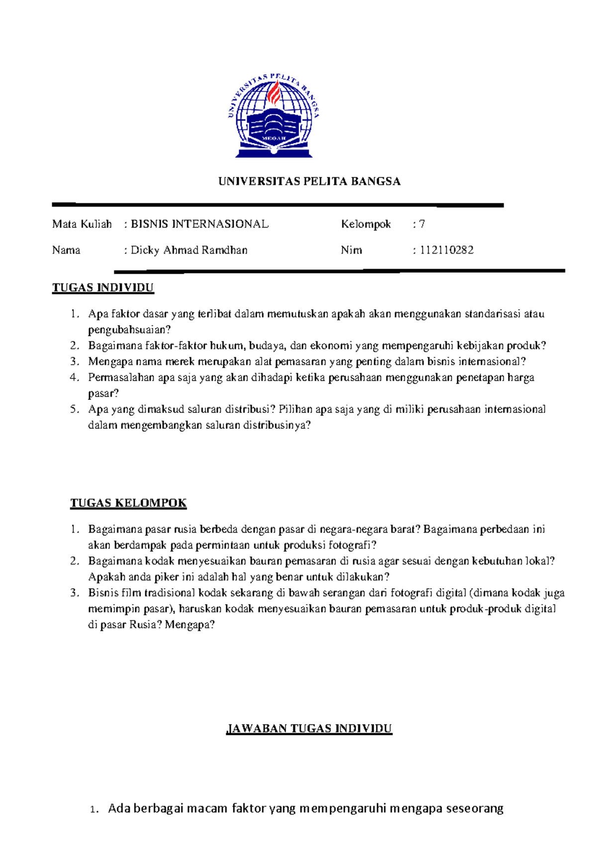 Dicky Ahmad Ramdhan 112110282- Bisnis Internasional - UNIVERSITAS ...