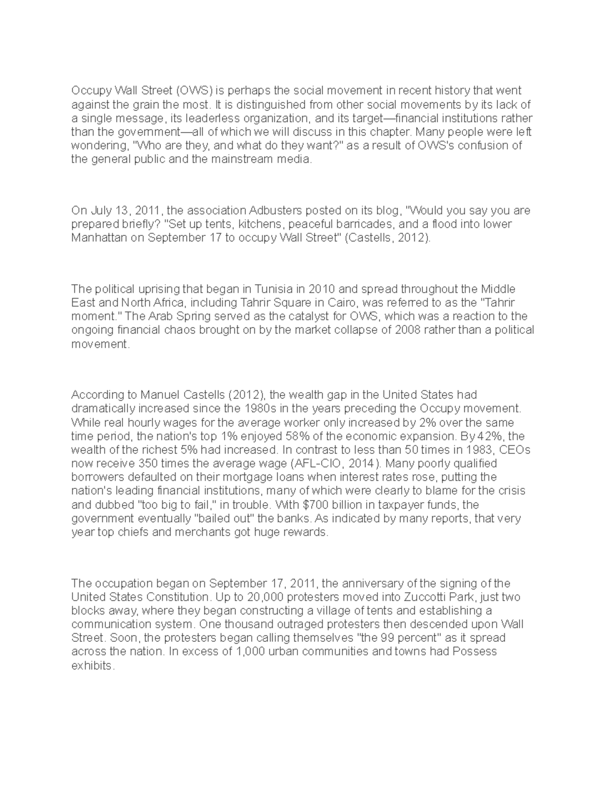 Chapter 21 Intro Notes - Occupy Wall Street (OWS) is perhaps the social ...