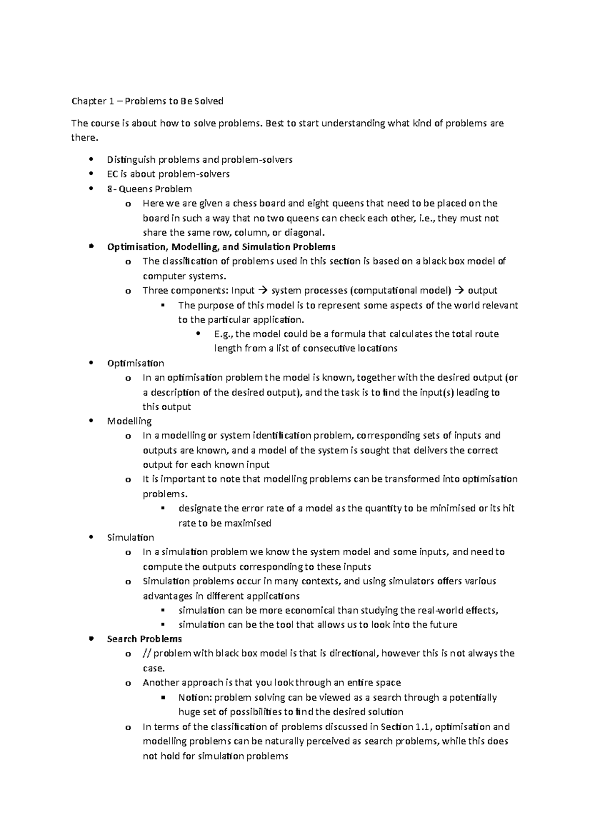Evolutionary Computing book, Chapter 1 Summary - Chapter 1 – Problems to Be Solved The course is ...