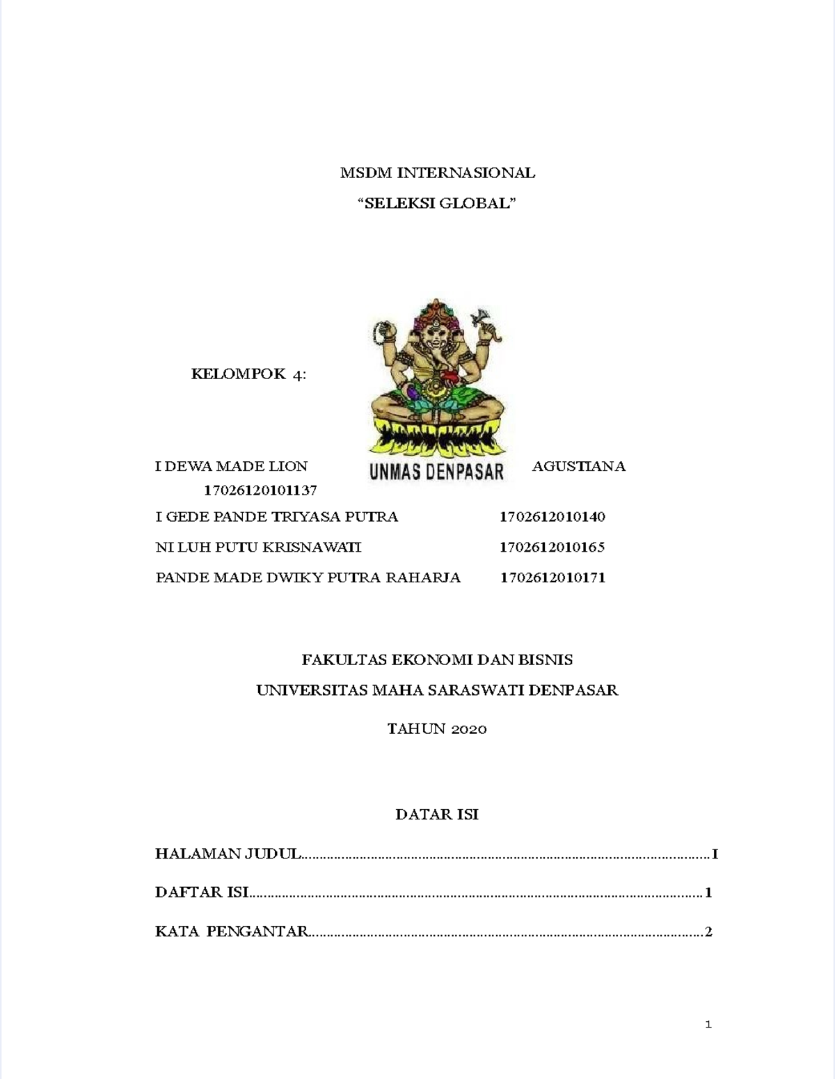 Pdf makalah seleksi global - 1 MSDM INTERNASIONAL “SELEKSI GLOBAL” KELOMPOK 4: I DEWA MADE LION ...