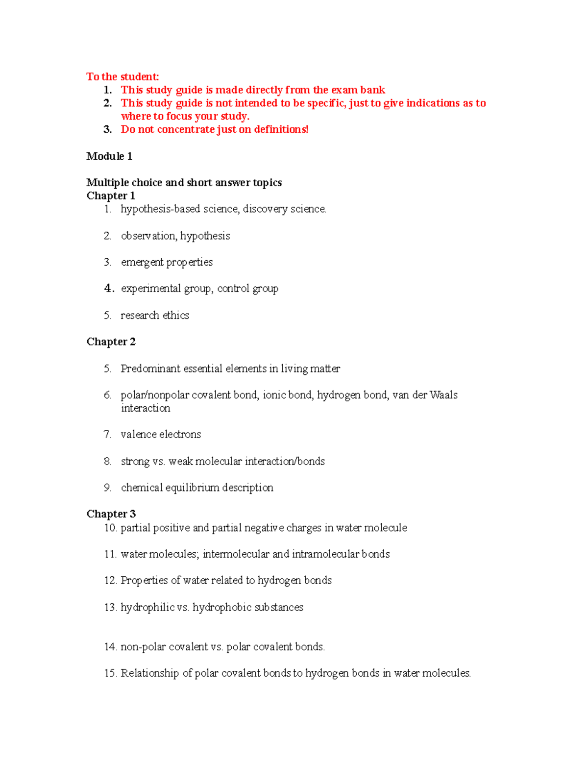 Module 1E study guide can help with general - To the student: 1. This ...