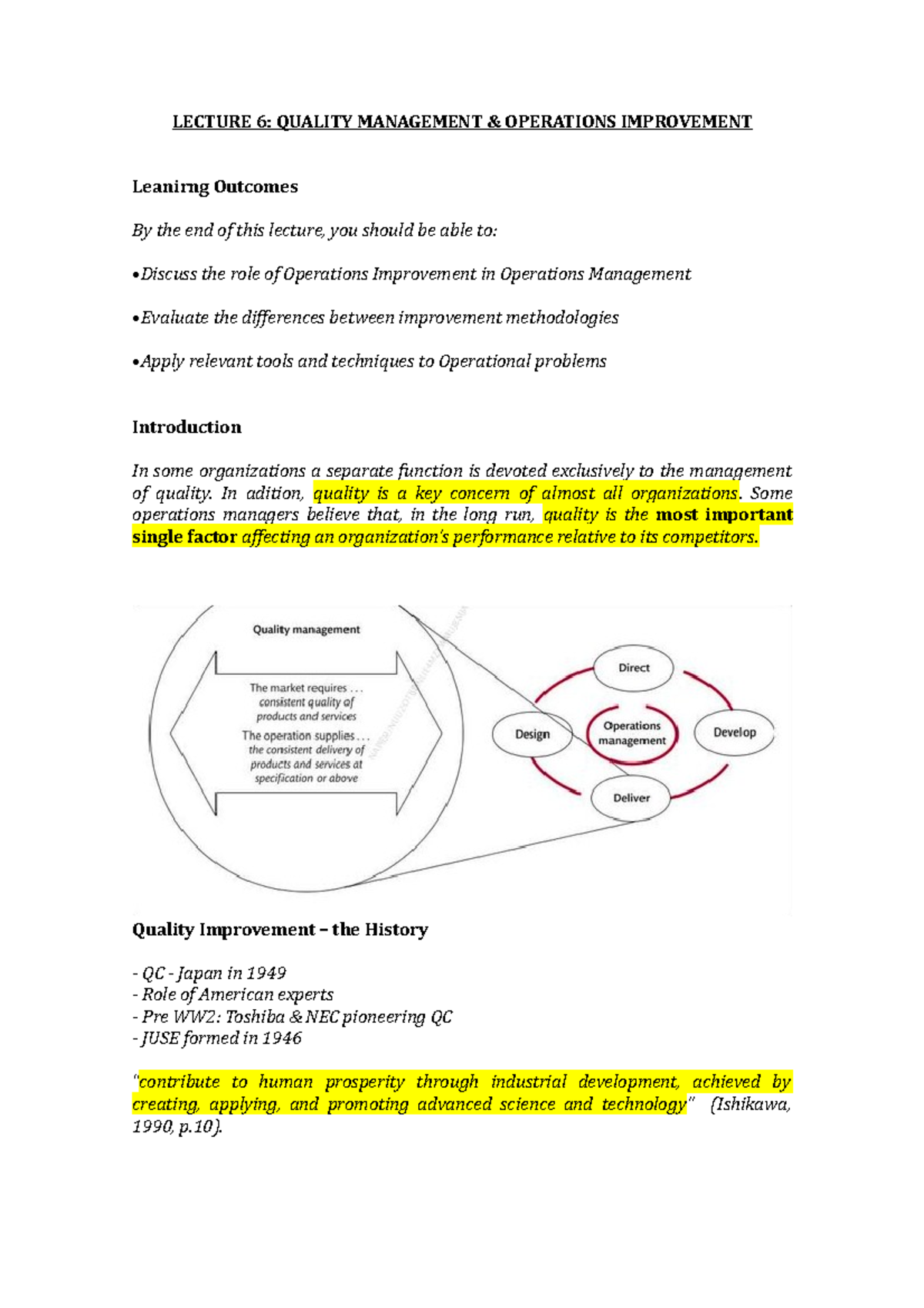 Quality Management & Operations Improvment - LECTURE 6: QUALITY ...