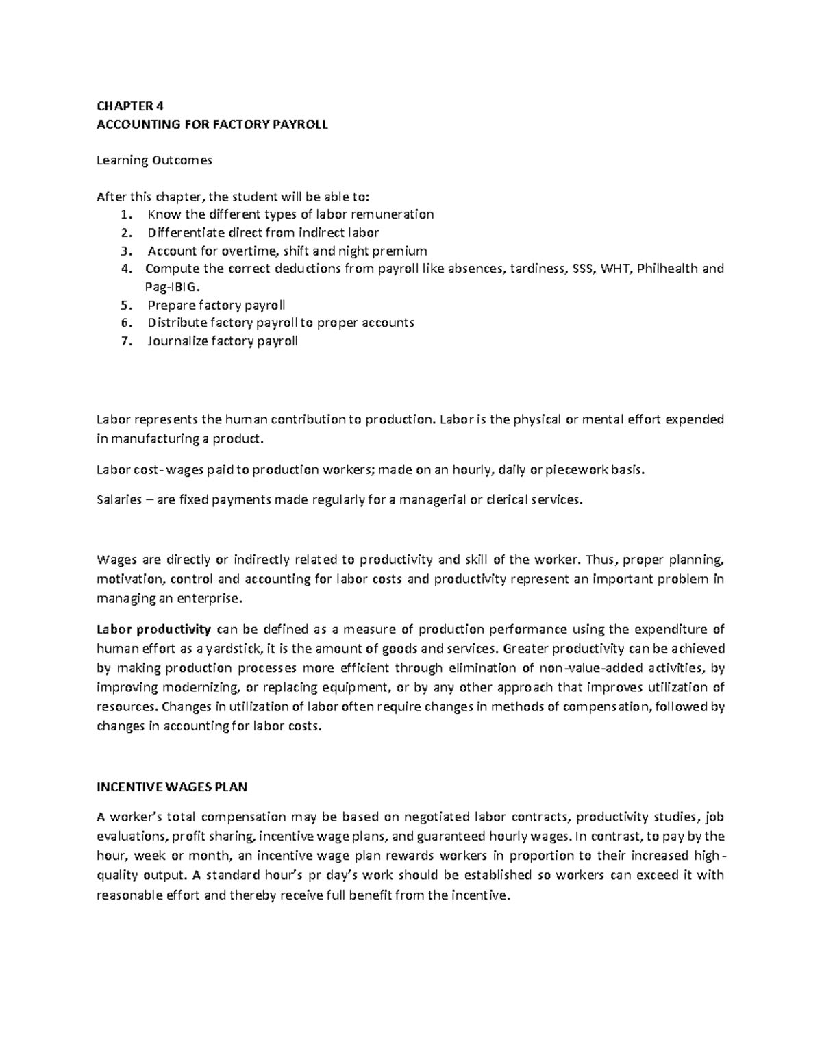 Accounting for Factory Payroll - CHAPTER 4 ACCOUNTING FOR FACTORY ...