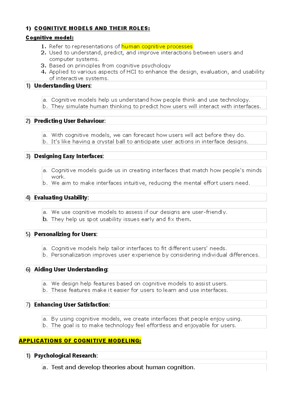 Unit 2 hci - needed for ipu - COGNITIVE MODELS AND THEIR ROLES ...