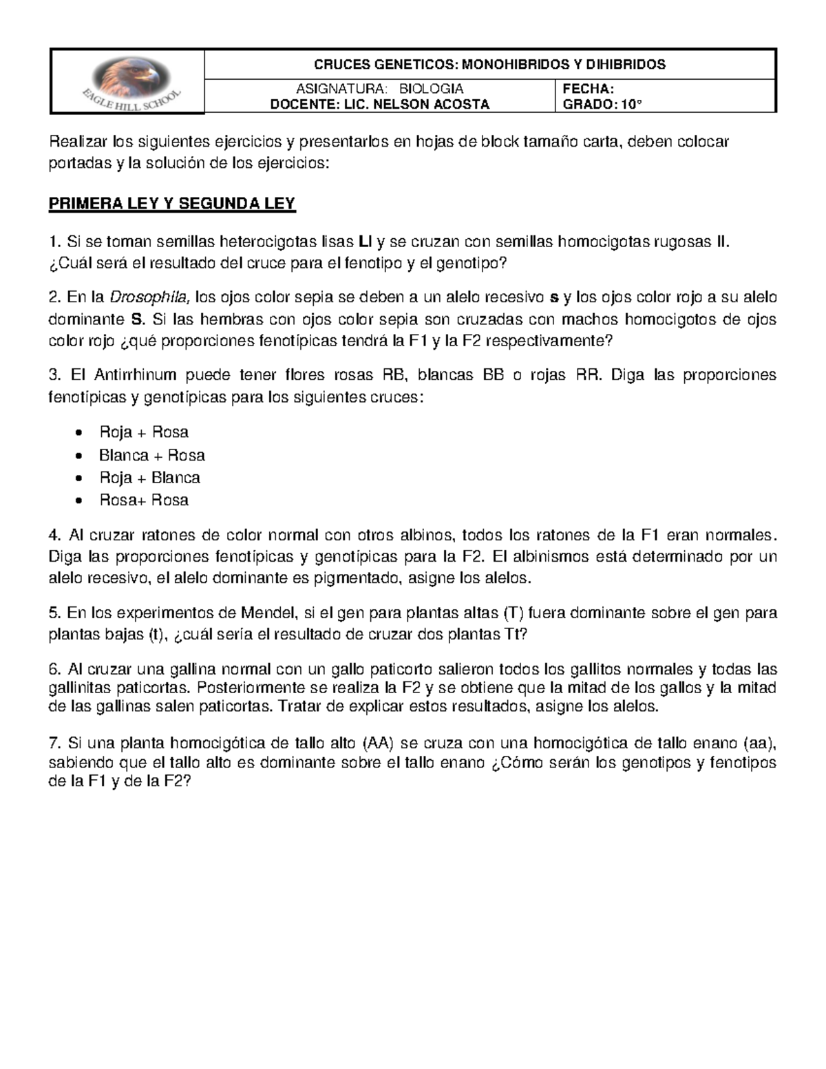 Ejercicios Monohibridos Y Dihibridos - CRUCES GENETICOS: MONOHIBRIDOS Y ...