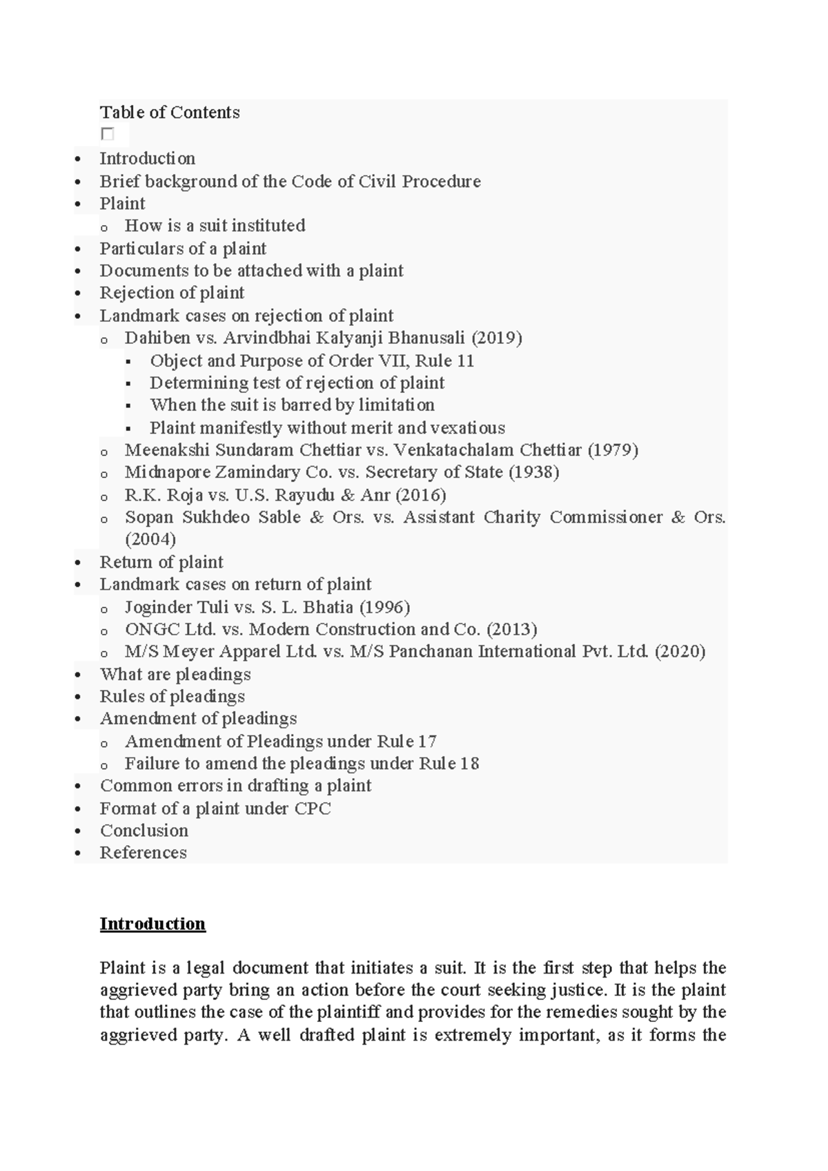 Plaint - Asvvrdf - Table of Contents Introduction Brief background of ...