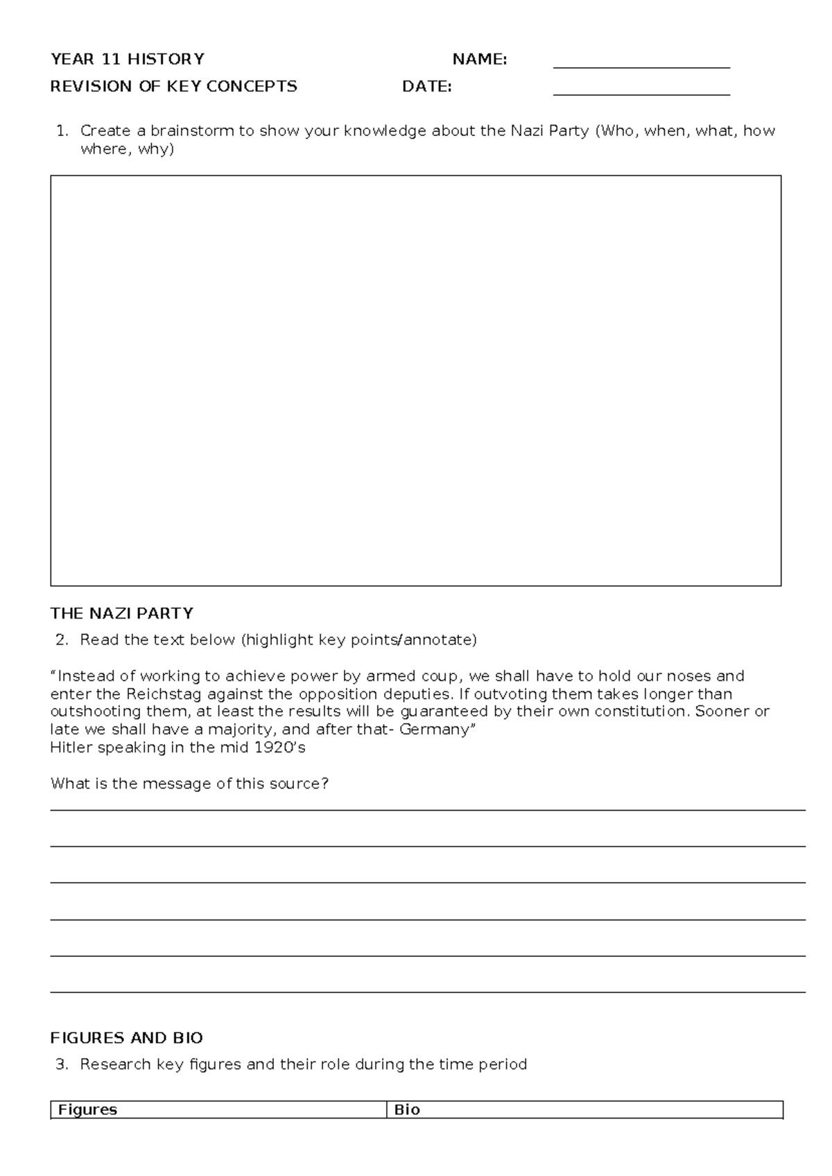 Year11History Nazi Germany Revision-1 - YEAR 11 HISTORY NAME ...