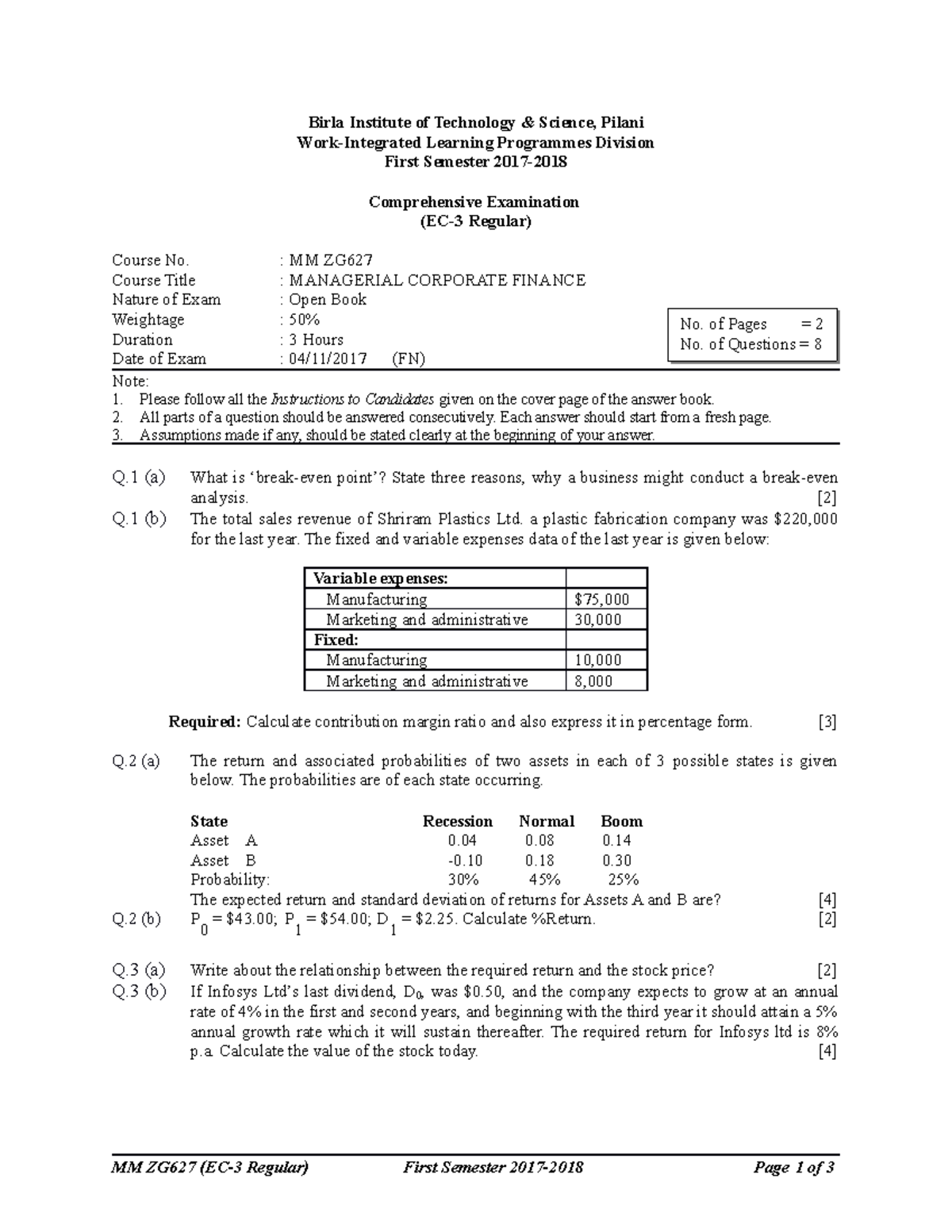 Exam 17 April 2017, questions - Birla Institute of Technology & Science ...