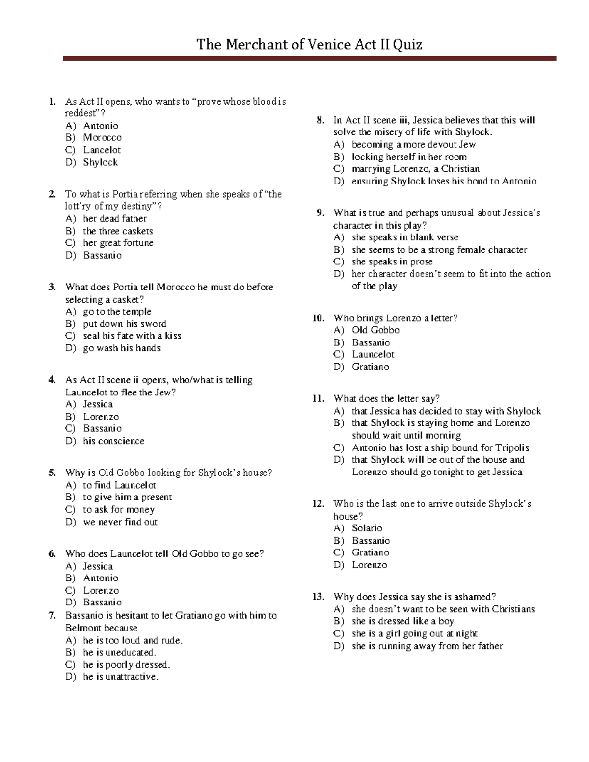 Themerchantofveniceactiimultiplechoicequiz act 2 - The Merchant of ...