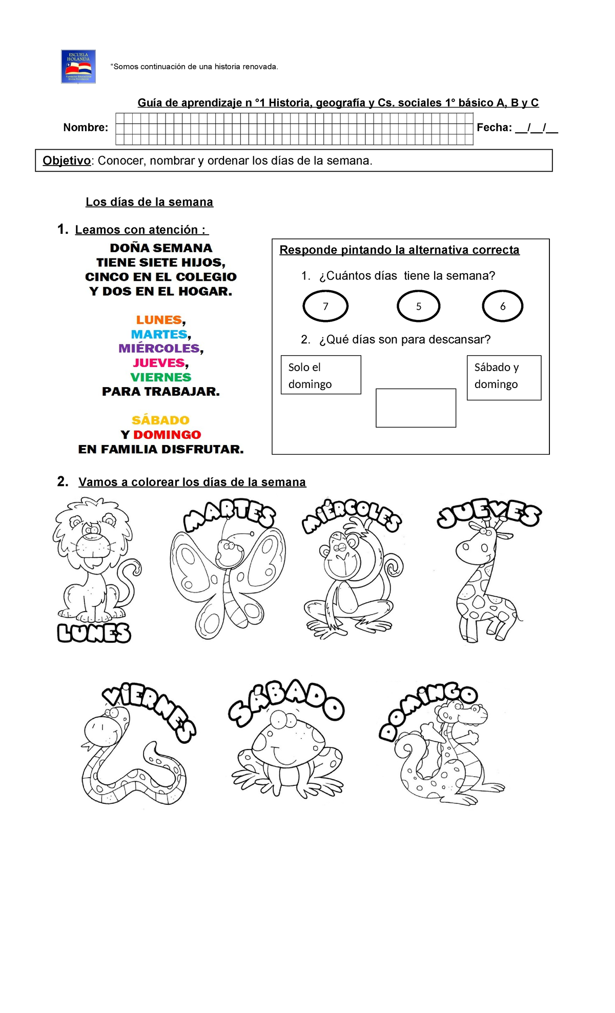 Dias de la semana y meses del año - “Somos continuación de una historia ...