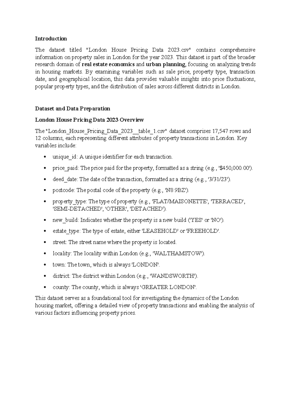 DATA ON London Housing - Data Analysis - Introduction The dataset ...