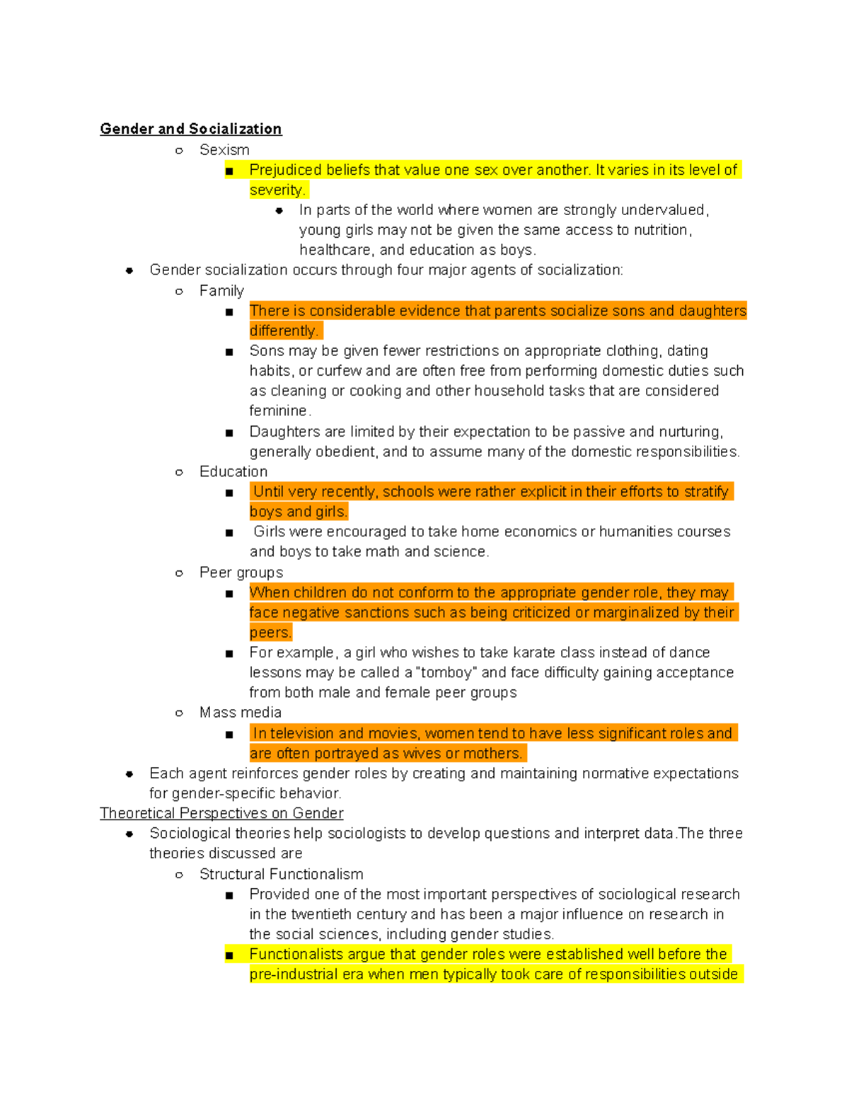 SOC CH12 Notes and Final Exam - Gender and Socialization Sexism ...