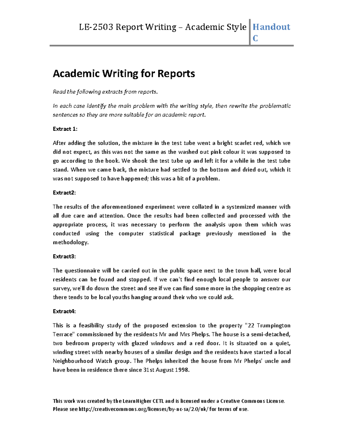 Academic style handout c - LE-2503 Report Writing 3 Academic Style ...