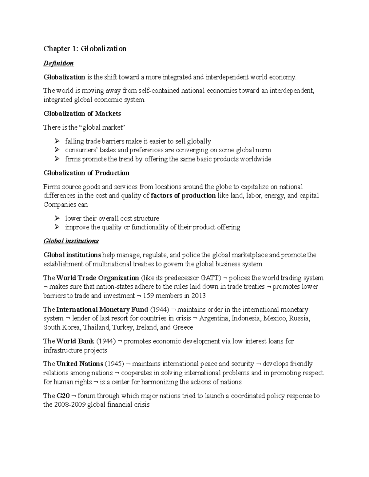 IB summary for midterm exam - Chapter 1: Globalization Definition ...