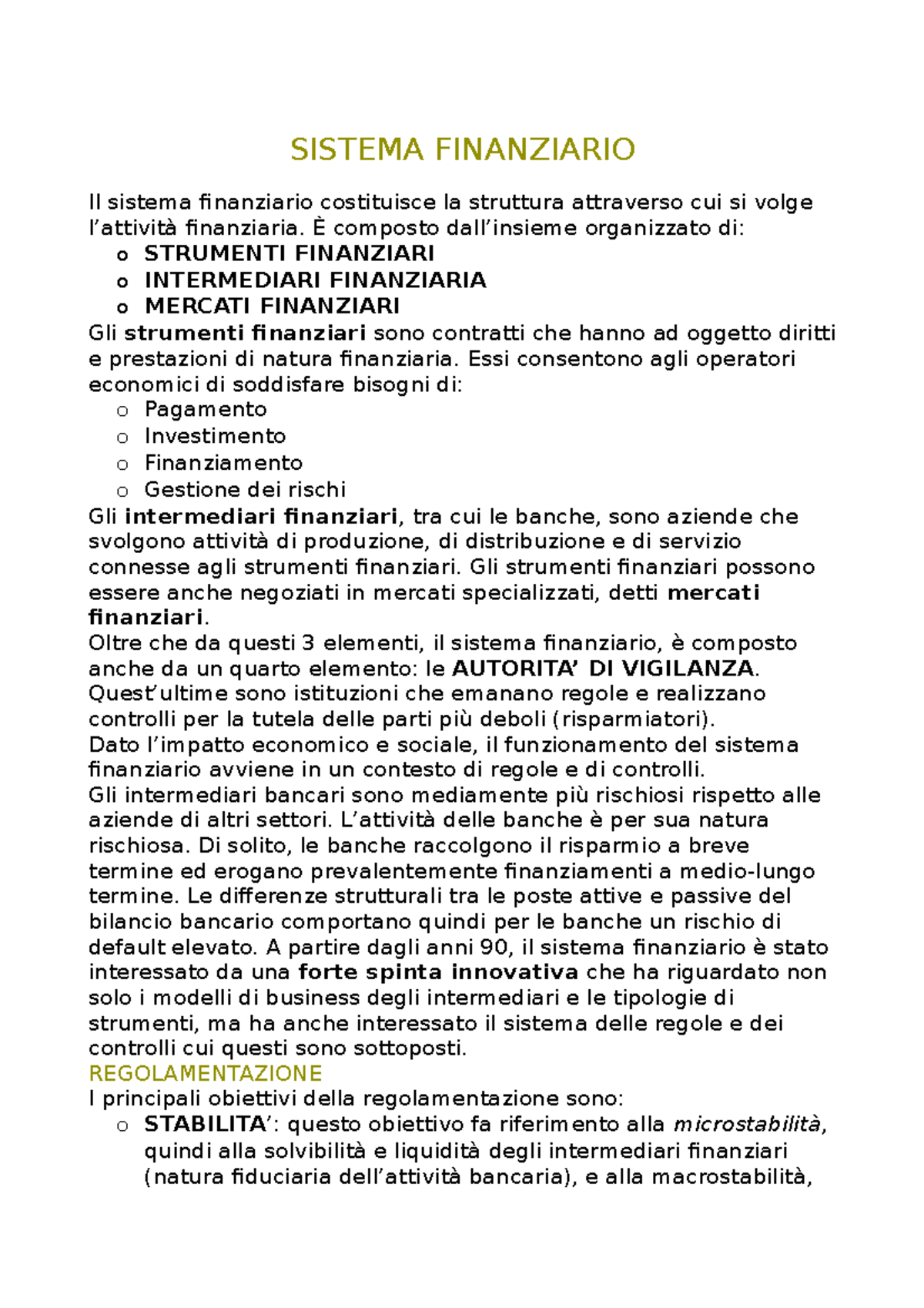 Banca Capitolo 1 - SISTEMA FINANZIARIO Il sistema finanziario ...