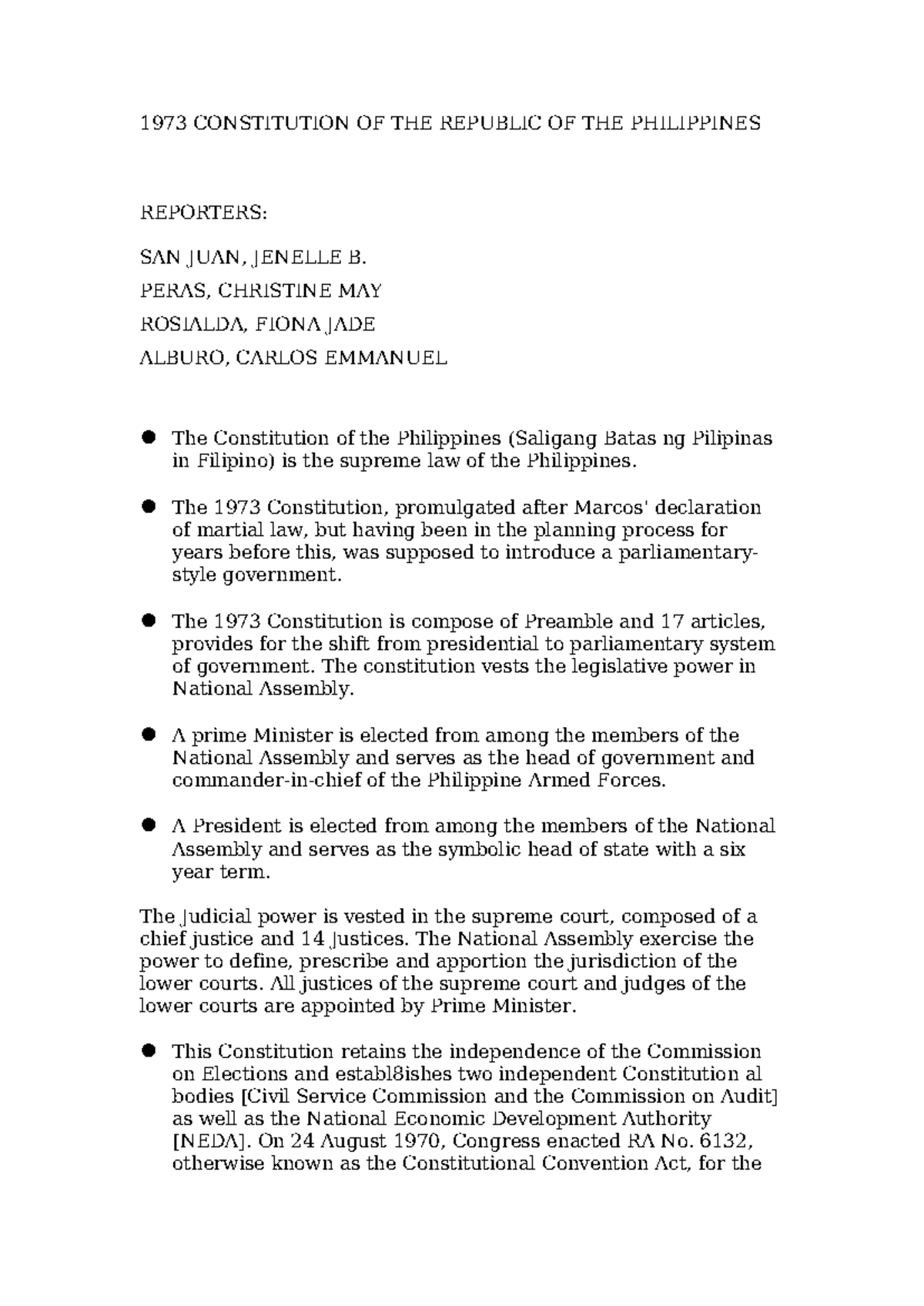 THE 1973 Constitution - 1973 CONSTITUTION OF THE REPUBLIC OF THE ...