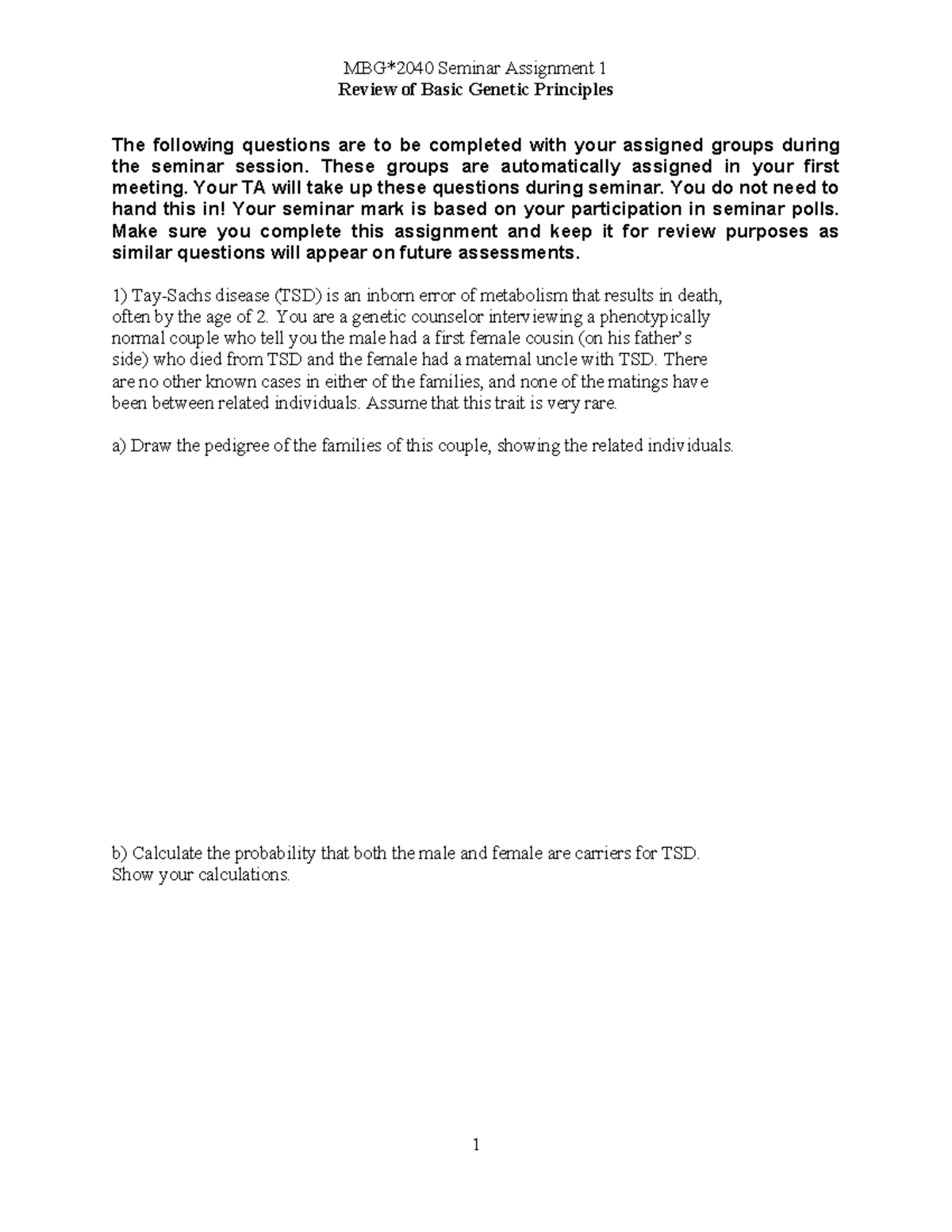 seminar 1 worksheet - MBG*2040 Seminar Assignment 1 Review of Basic ...