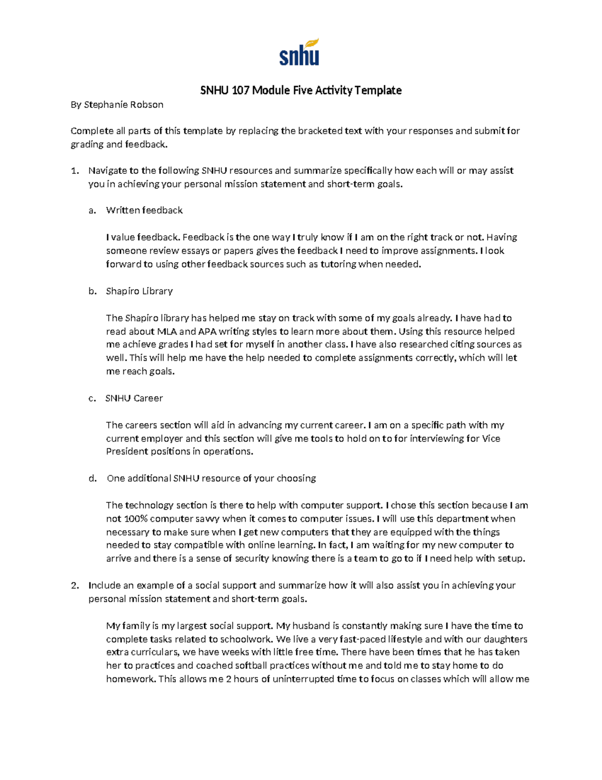 Module Six Activity Template SNHU 107 - SNHU 107 Module Five Activity ... Module Six Activity Template SNHU 107 - SNHU 107 Module Five Activity ...