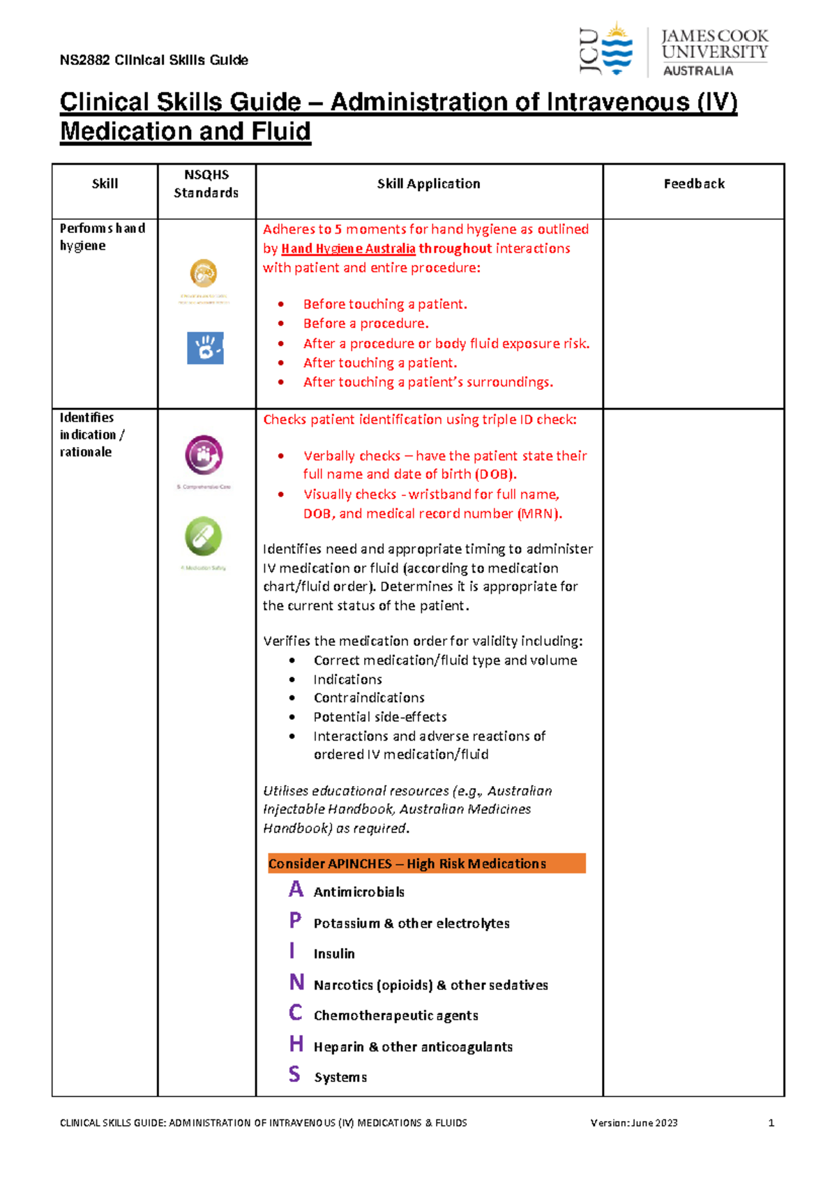 NS2882 Clinical Skills Guide - Administration of Intravenous Medication ...