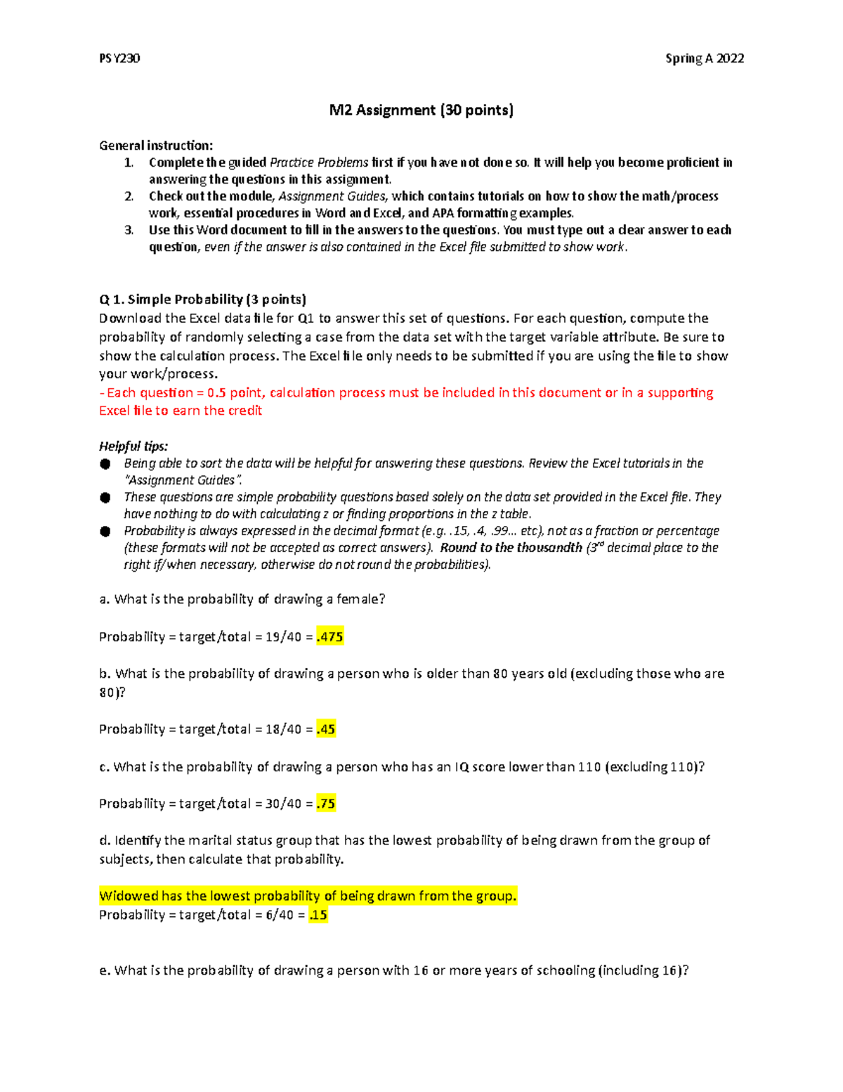 PSY230 M2 Assignment Spring A 2022 - M2 Assignment (30 points) General instruction: 1. Complete ...