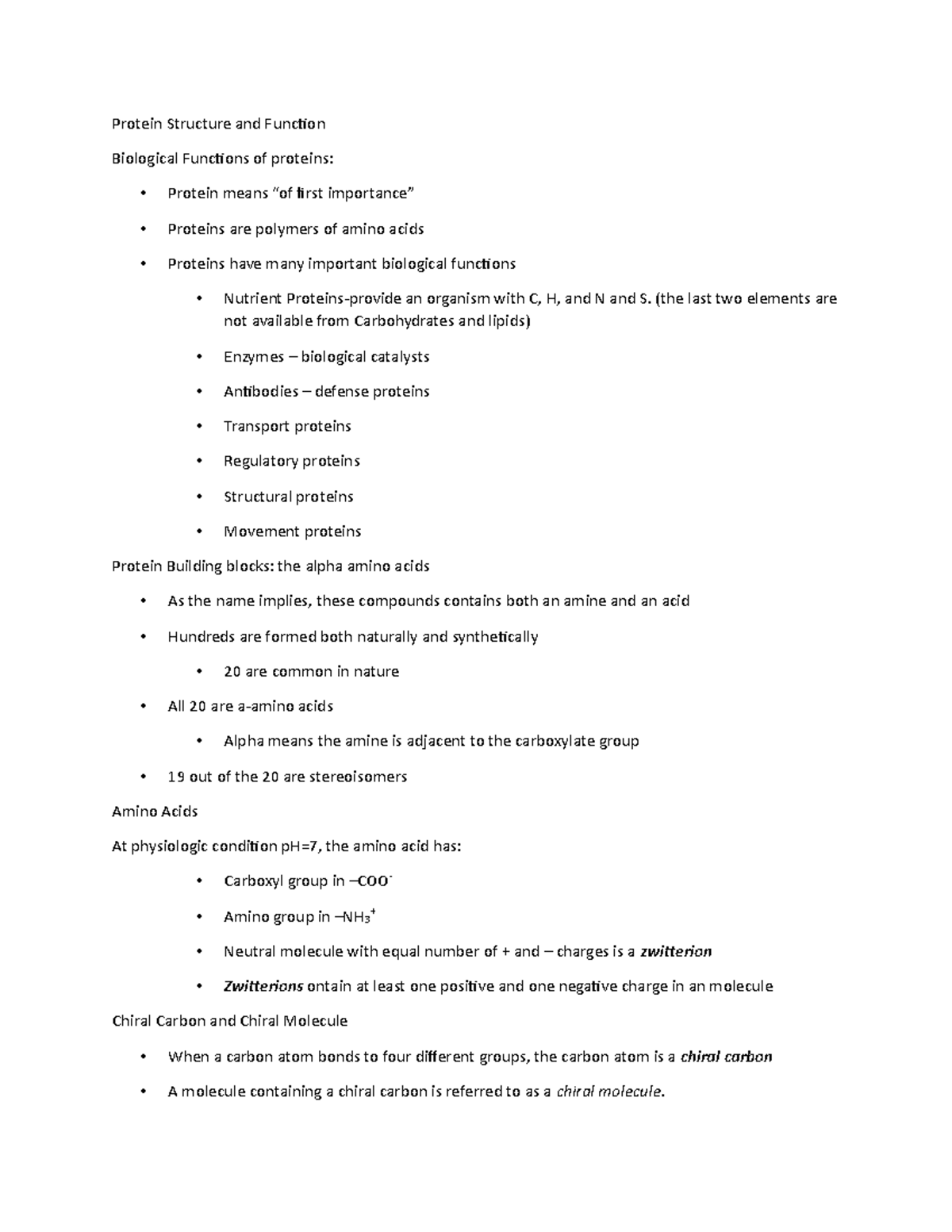 Chapter 18 Protein Structure - Protein Structure and Function ...
