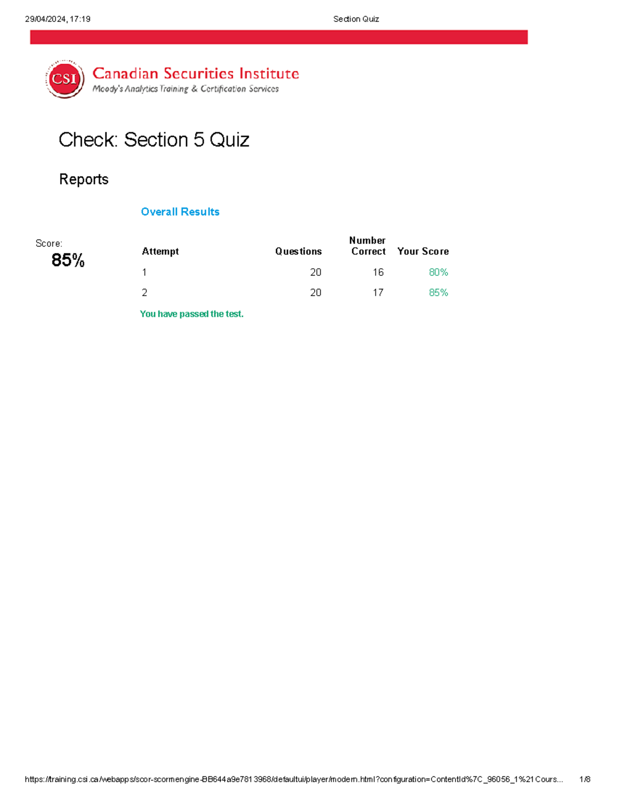 CSC Vol 2-Section 5 Quiz - Check: Section 5 Quiz Reports Attempt ...