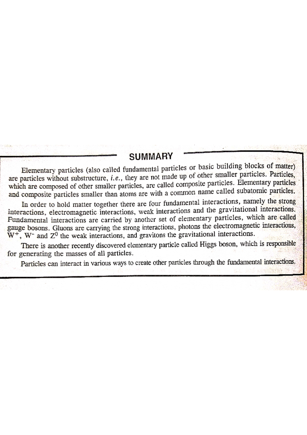 Elementary particle summary - Bsc Physics - Studocu