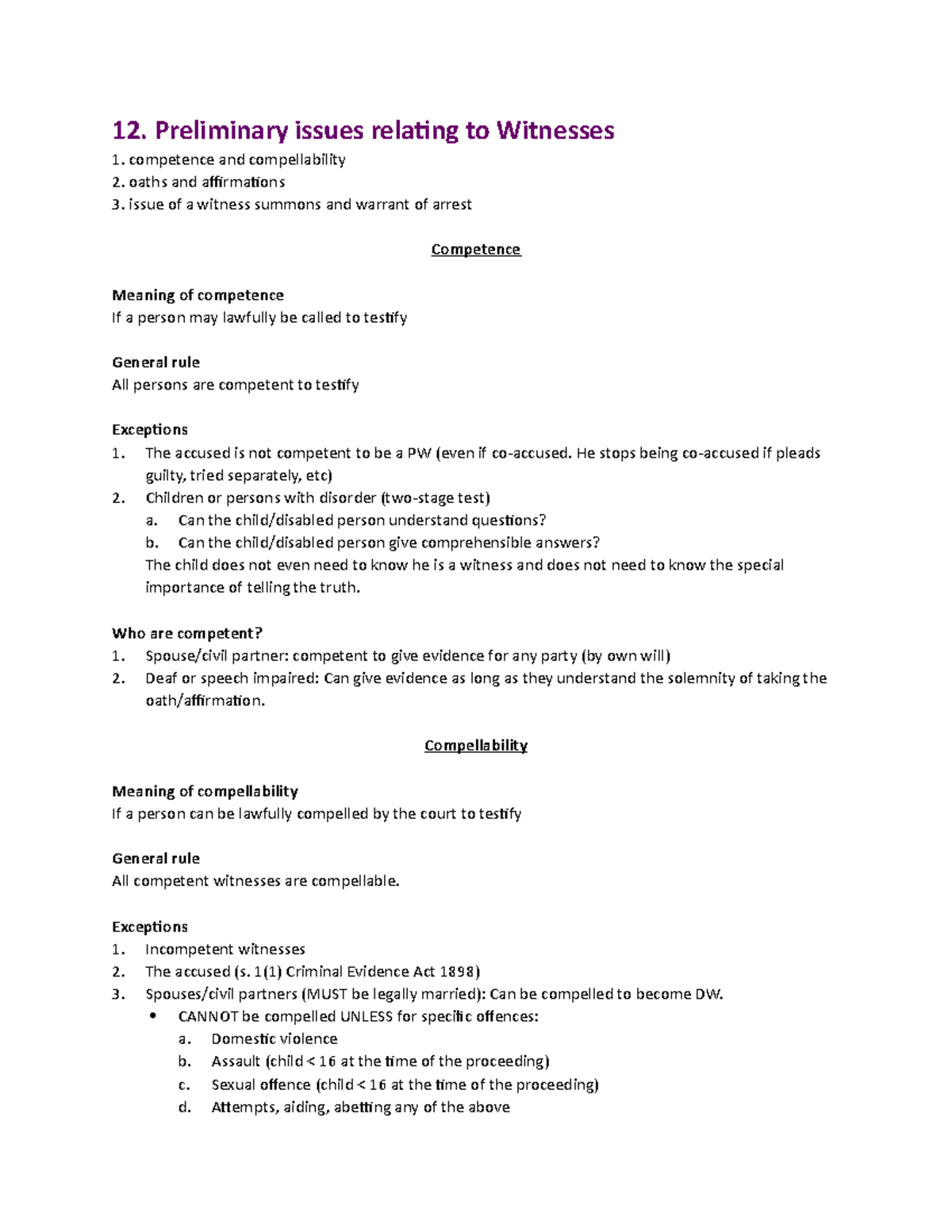 12 Preliminary issues relating to Witnesses - 12. Preliminary issues ...