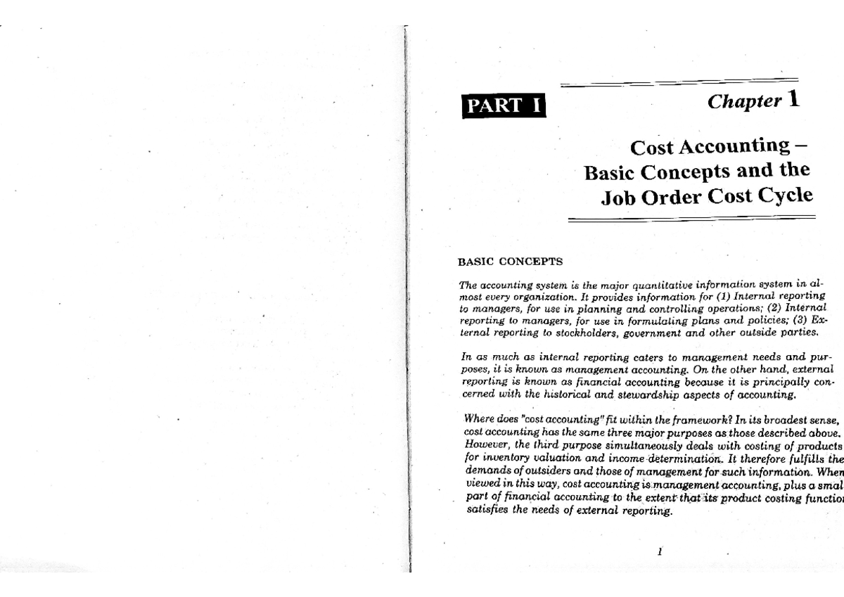 Material A - Basic Concepts in Cost Accounting Discussion-1 - PART I Chapter 1 Cost Accounting ...