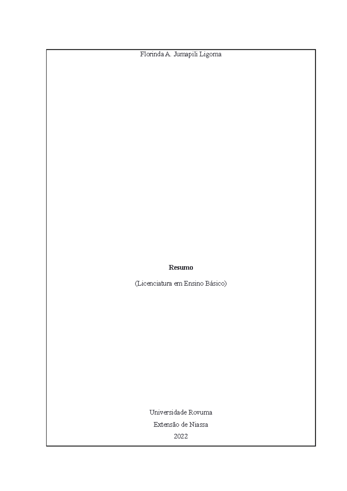 Resumo Trabalho - LEARNING - Florinda A. Jumapili Ligoma Resumo ...