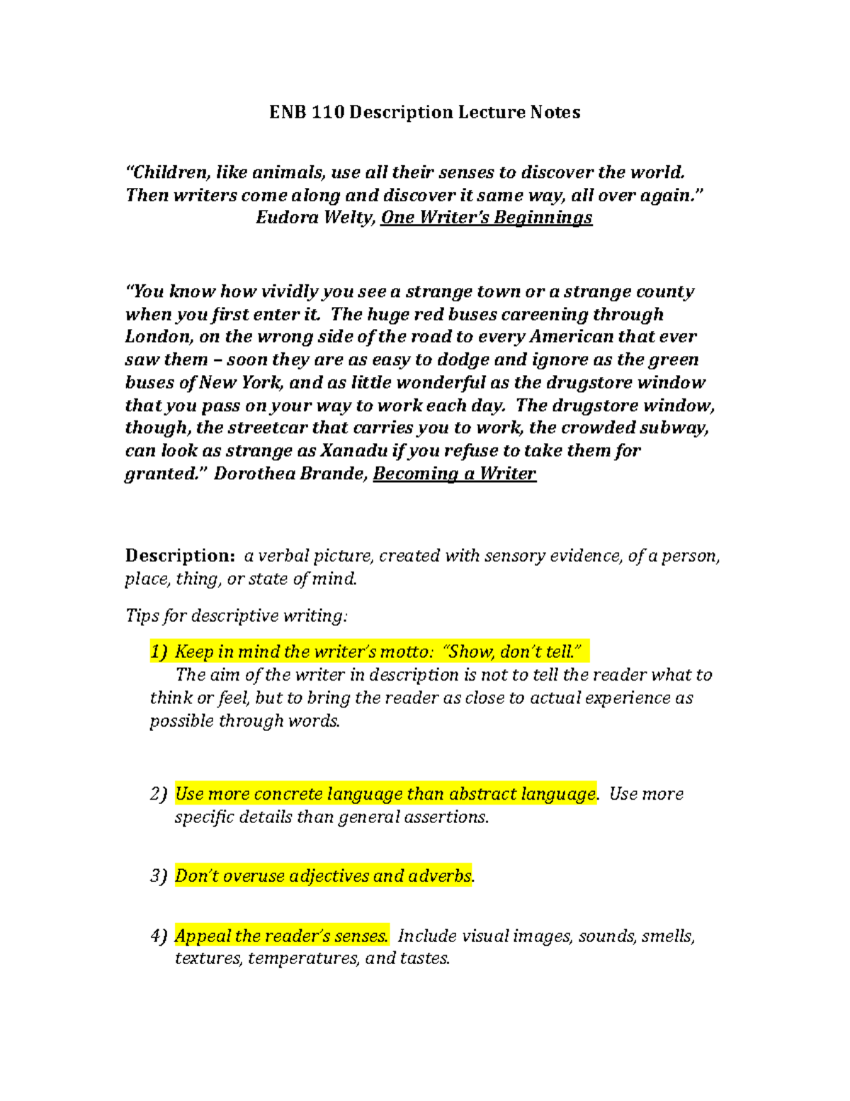 ENB 110 Description Lecture Notes - ENB 110 Description Lecture Notes ...