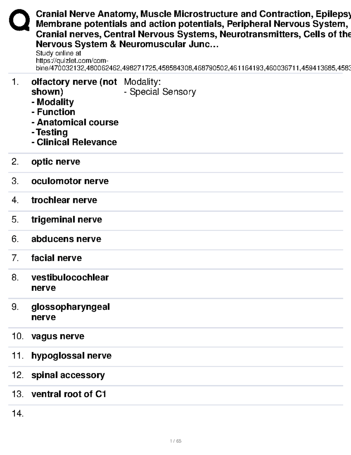 Year 1 Neuro - Practice questions in the style of flash cards on all ...