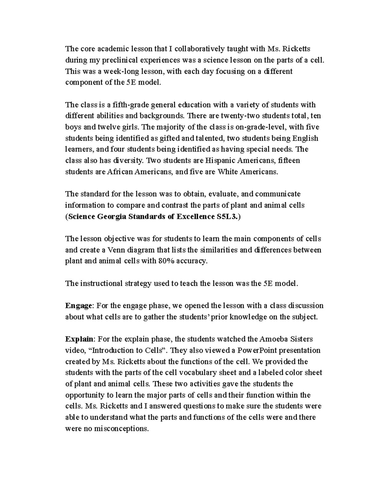 Project A - The core academic lesson that I collaboratively taught with ...