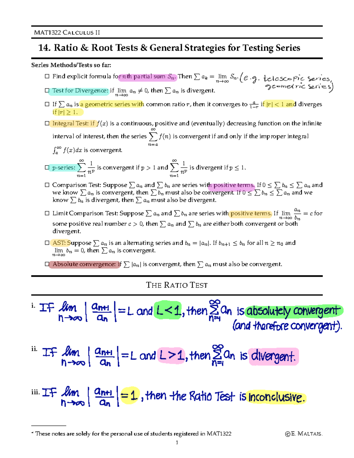MAT1322 C 20241 notes 14 filled - MAT1322 C ALCULUS II 14. Ratio & Root ...
