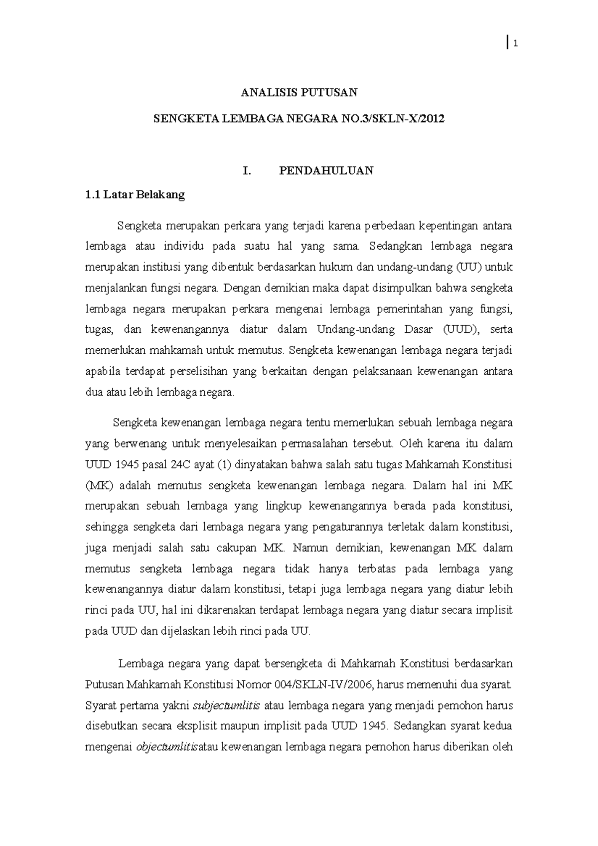 HTN Analisis Putusan SKLN - ANALISIS PUTUSAN SENGKETA LEMBAGA NEGARA NO ...