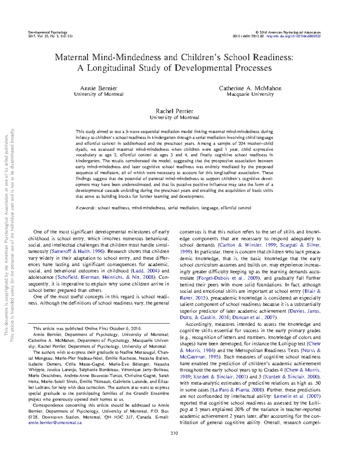 Articolo esame - Maternal Mind-Mindedness and Children’s School ...