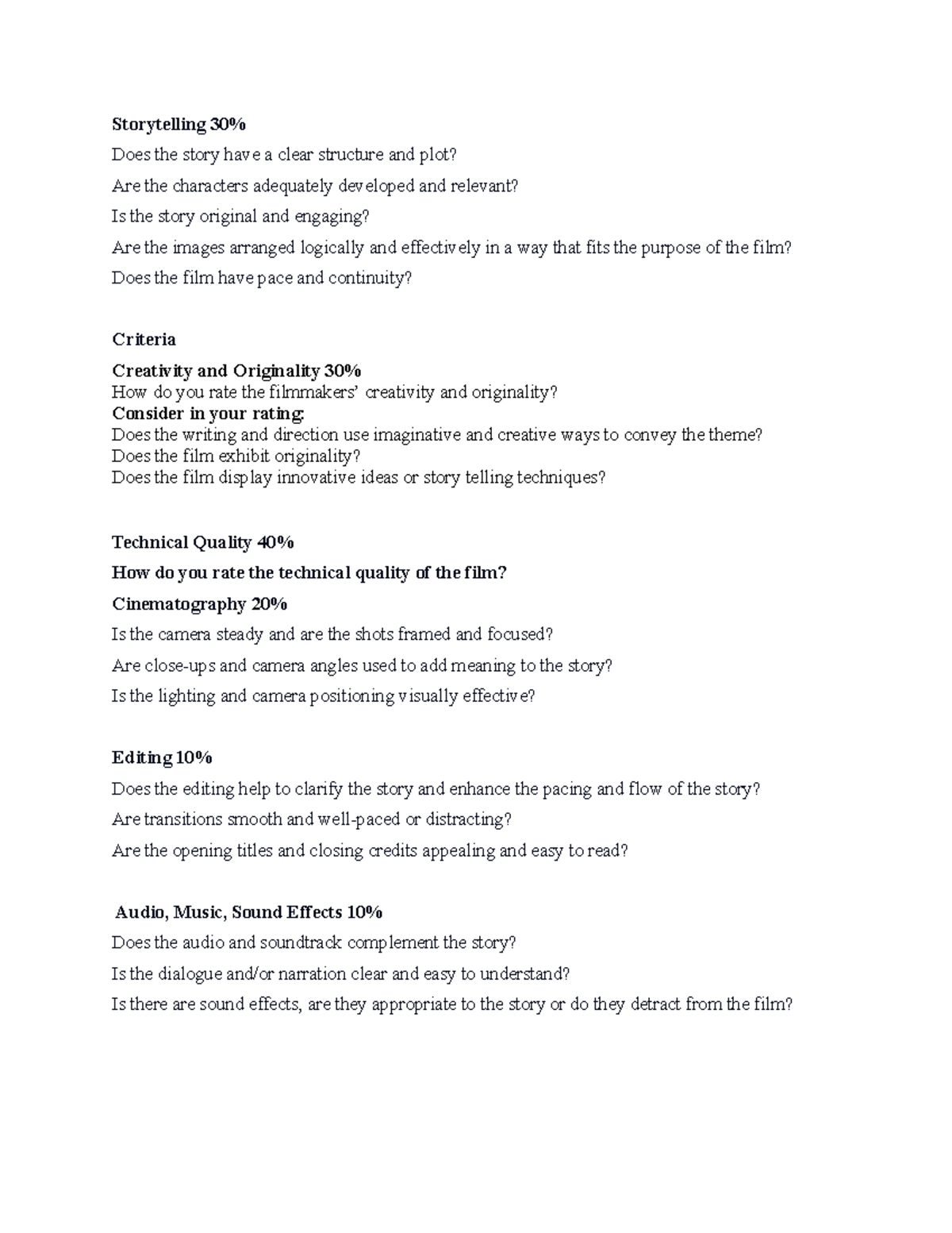 Criteria MIL - Storytelling 30% Does the story have a clear structure ...