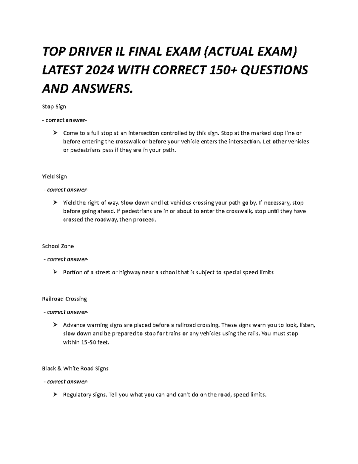 TOP Driver IL Final EXAM - TOP DRIVER IL FINAL EXAM (ACTUAL EXAM ...