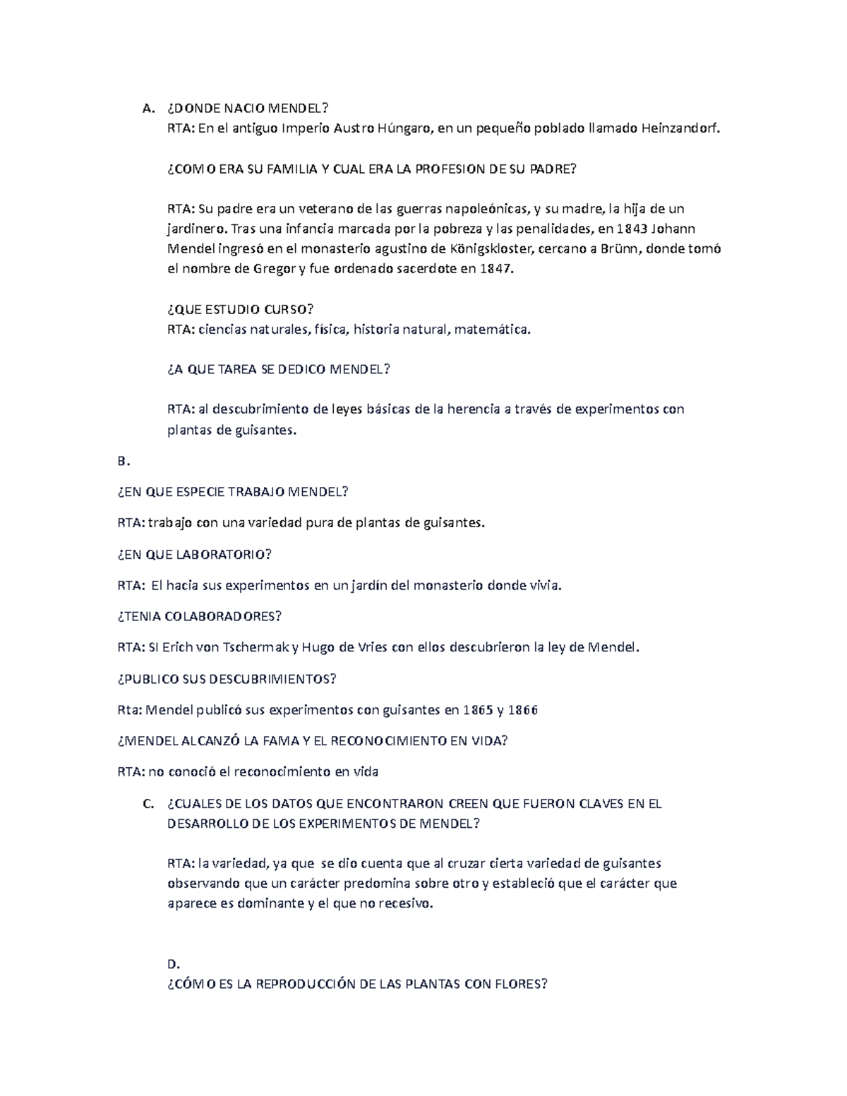 Chica mala - hdhfh - A. ¿DONDE NACIO MENDEL? RTA: En el antiguo Imperio ...