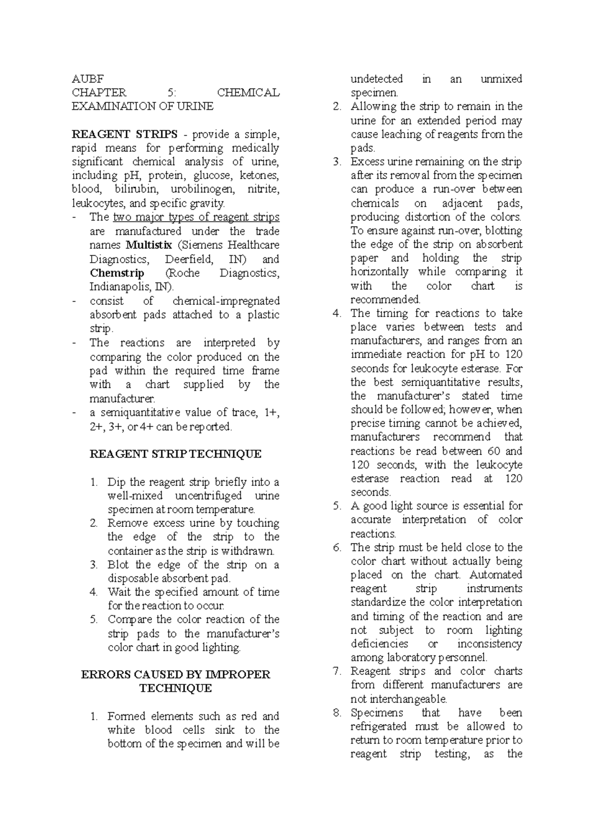 Chapter 5 - AUBF - AUBF CHAPTER 5: CHEMICAL EXAMINATION OF URINE ...