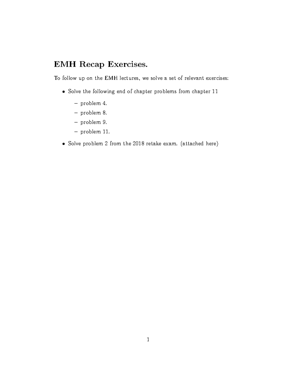 EMH Recap exercises - Exercise - EMH Recap Exercises. To follow up on ...