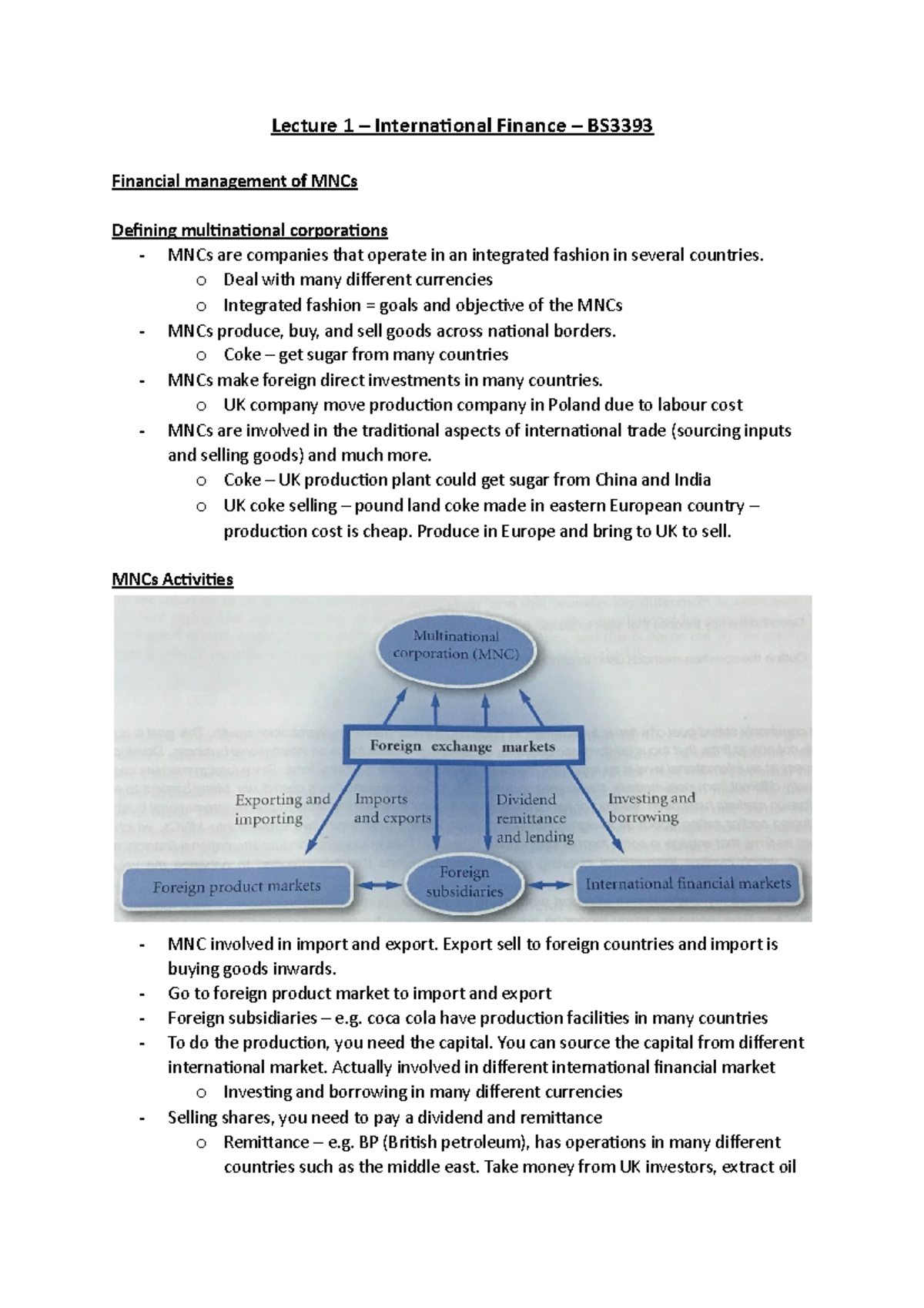 Lecture 1 - BS3393 - Lecture 1 – International Finance – BS Financial ...