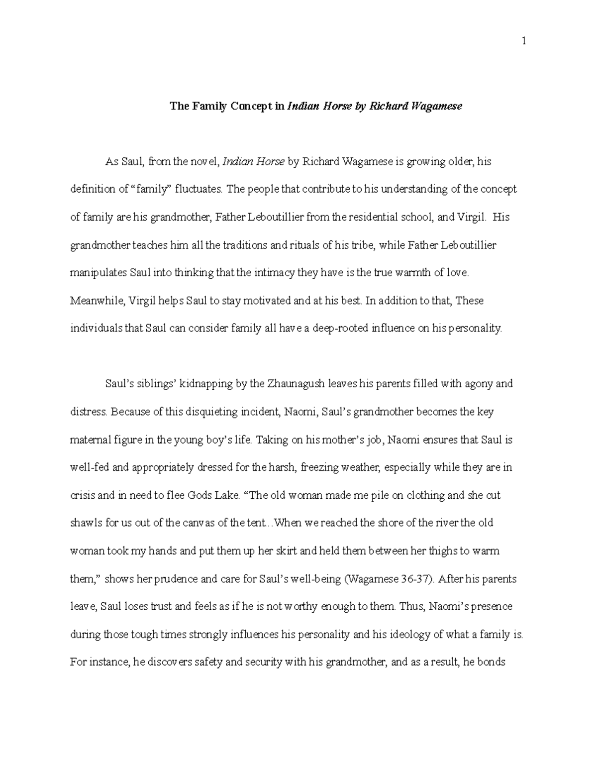 Indian Horse Essay - The Family Concept in Indian Horse by Richard ...