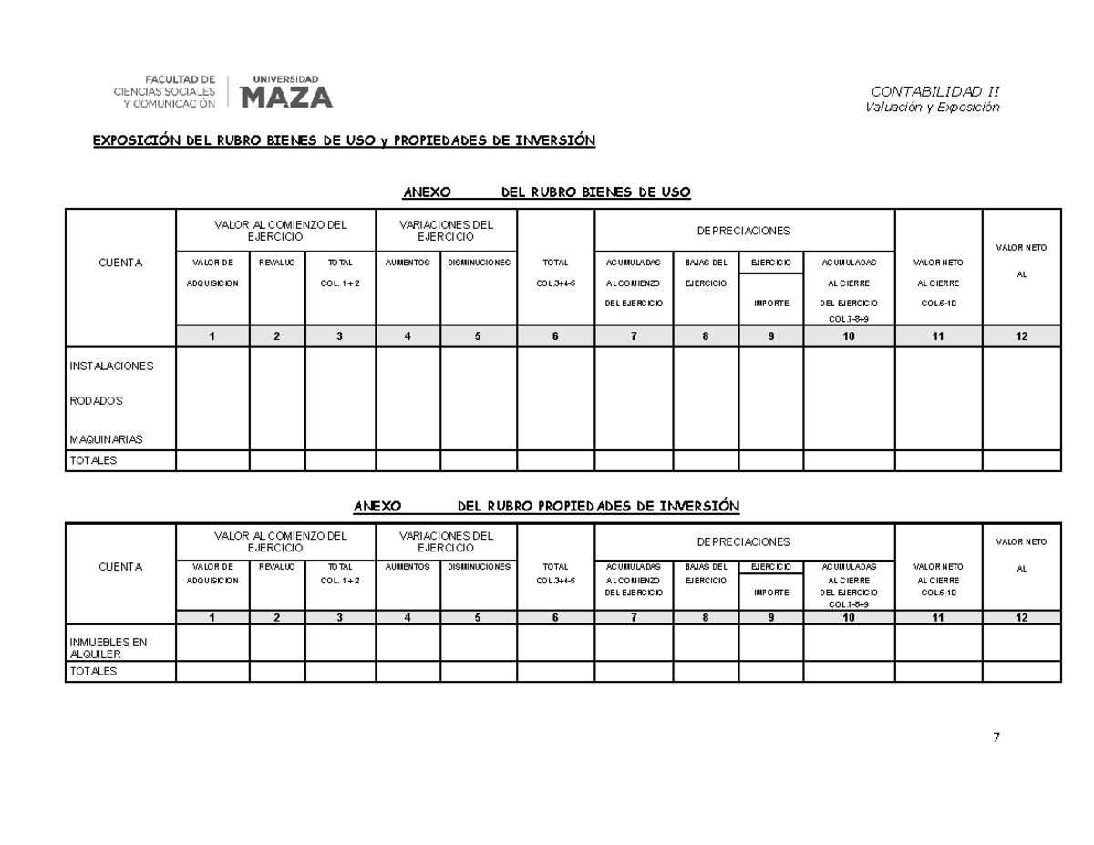 2024 Anexo Bienes de Uso - CONTABILIDAD II Valuación y Exposición 7 EXPOSICIÓN DEL RUBRO BIENES ...