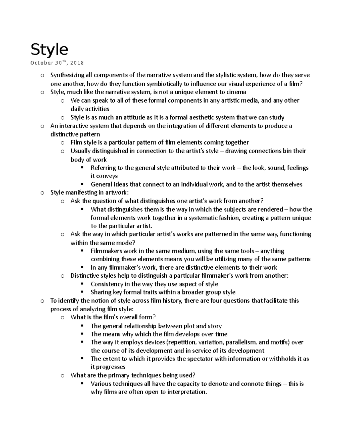 Lecture 8 - Style - Style October 30th, 2018 o Synthesizing all ...