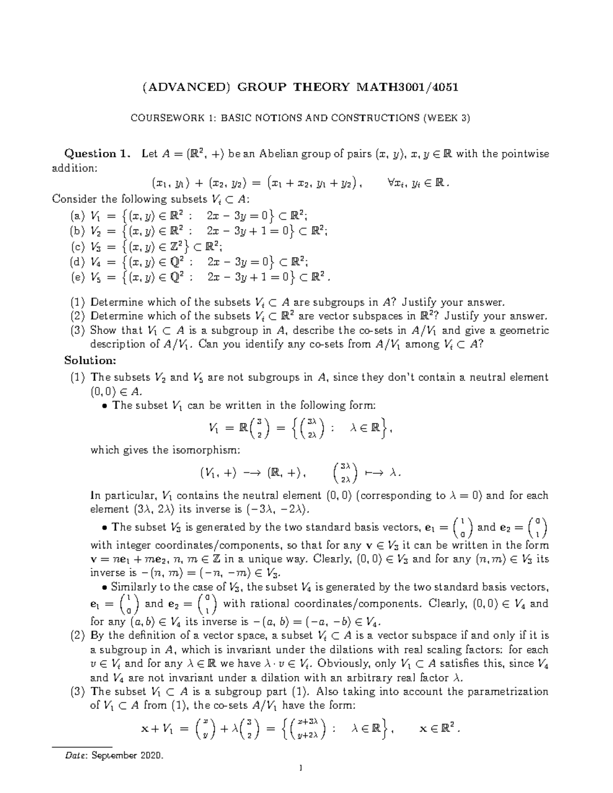 Questions and solutions to the 1st group theory assignment (MSc-level ...