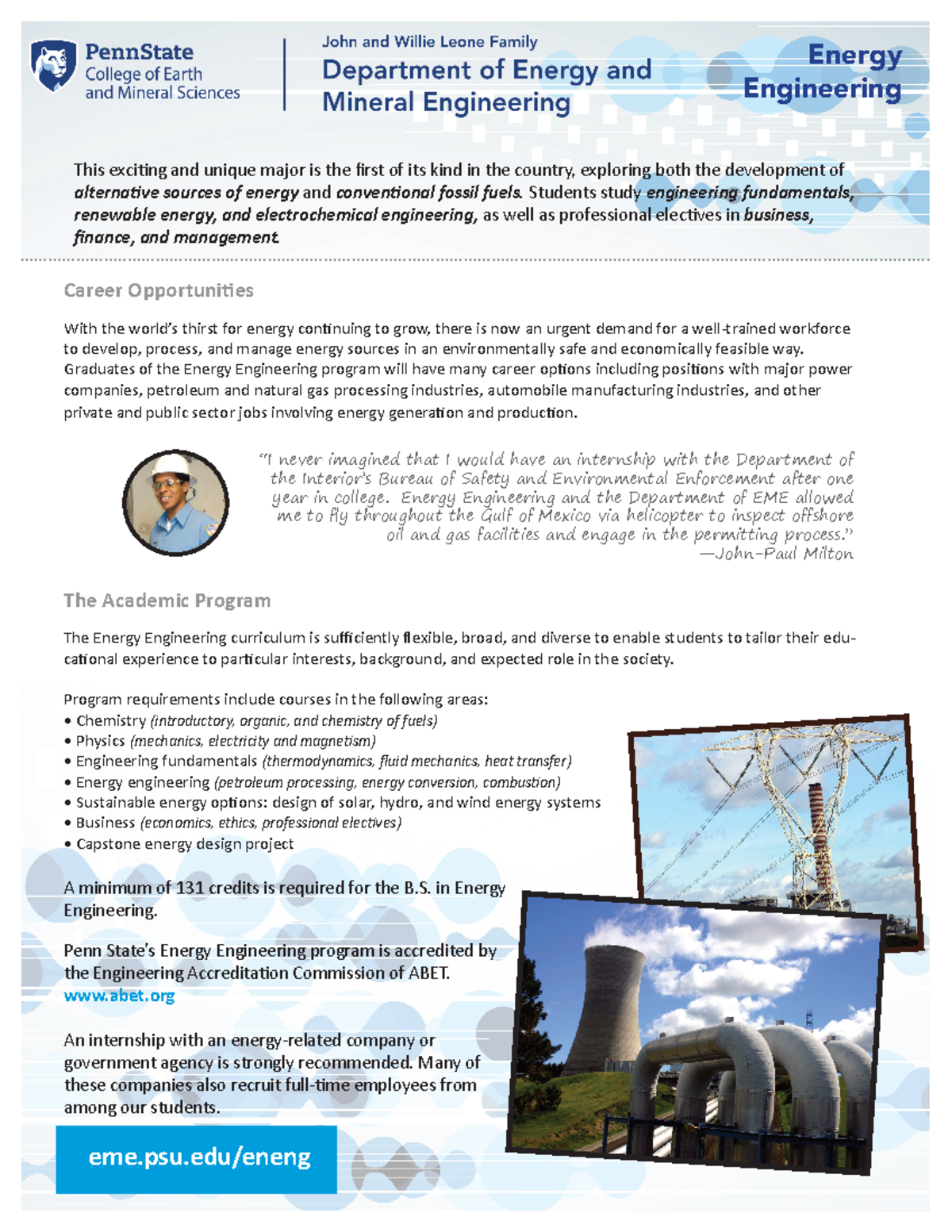 Energy engineering 18 - This exciting and unique major is the first of ...