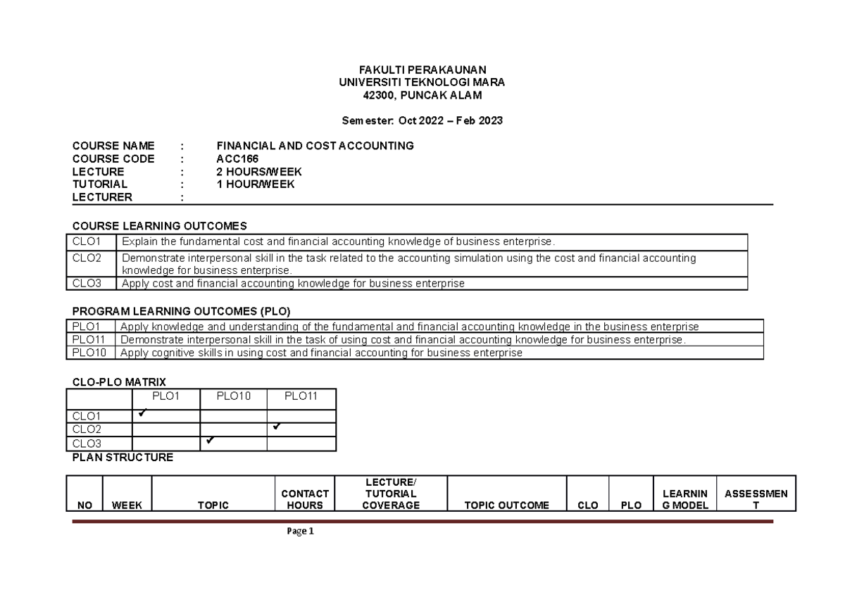 ACC166 Lesson Plan - FAKULTI PERAKAUNAN UNIVERSITI TEKNOLOGI MARA 42300 ...