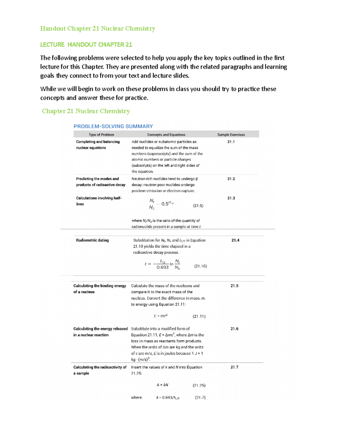 Lecture handout Ch21 with answers - LECTURE HANDOUT CHAPTER 21 The ...