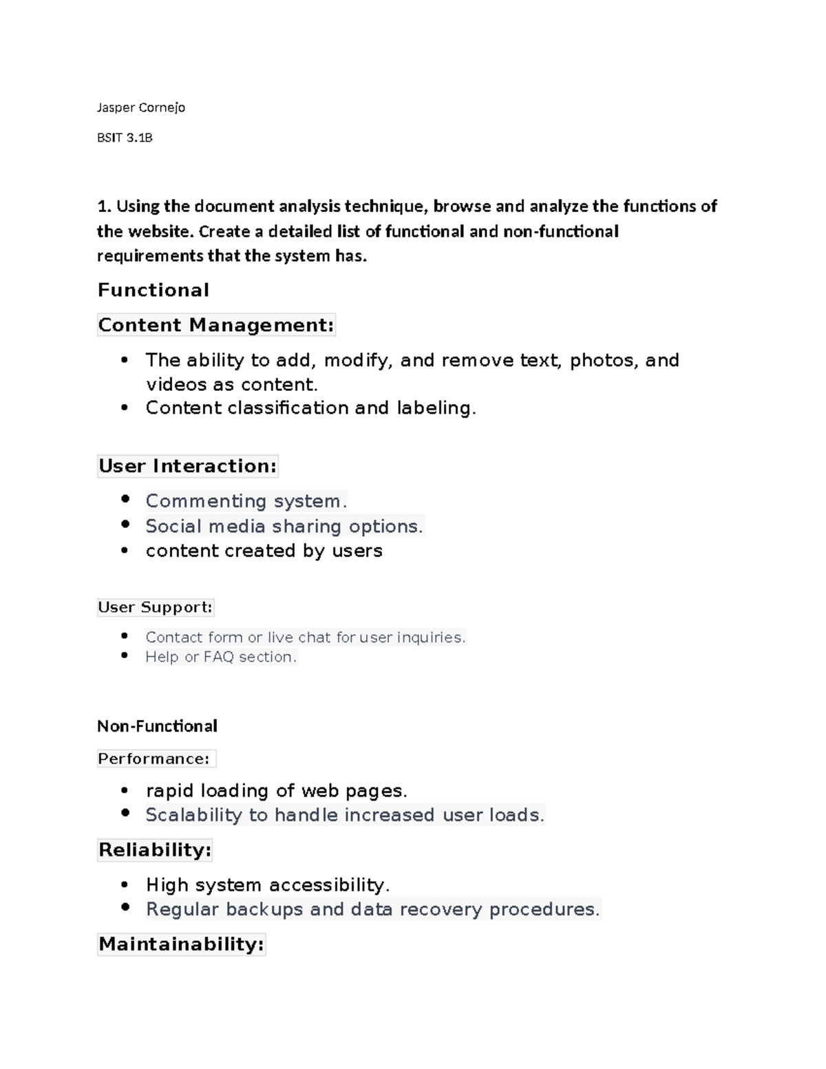 05 Laboratory Exercise 1 - ARG - Jasper Cornejo BSIT 3 1. Using the document analysis technique ...